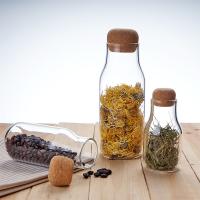 China 150 Ml 330 Ml Decorative Glass Bottles / Glass Storage Jars With Cork Lid for sale