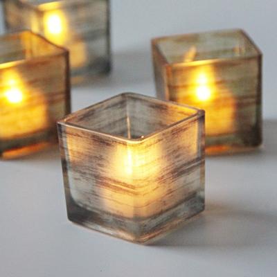 China Recycled Square Frosted Tealight Holders / Wedding Small Glass Candle Holders for sale