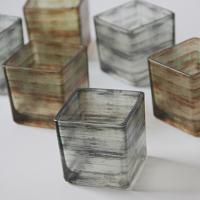 China Recycled Square Frosted Tealight Holders / Wedding Small Glass Candle Holders for sale