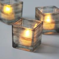 China Recycled Square Frosted Tealight Holders / Wedding Small Glass Candle Holders for sale