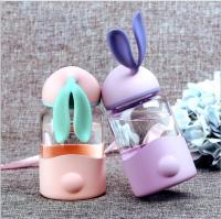 China 340ml Kids Rabbit Shaped Gift Unbreakable Glass Water Bottle With Silicone Sleeve for sale