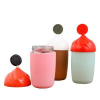 China 300ml Cute Glass Water Bottle With Silicone Protective Sleeve For Children Drinking for sale