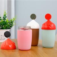 China 300ml Cute Glass Water Bottle With Silicone Protective Sleeve For Children Drinking for sale