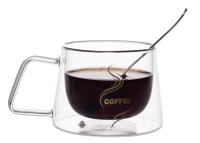 China Borosilicate Unique Double Wall Glass Coffee Cup Mugs Logo 200ml Capacity for sale