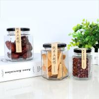China Screw Cap Hexagonal Shaped Glass Storage Jars , Spice Jam Glass Honey Jars for sale