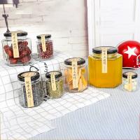 China Screw Cap Hexagonal Shaped Glass Storage Jars , Spice Jam Glass Honey Jars for sale