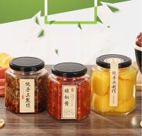 China Screw Cap Hexagonal Shaped Glass Storage Jars , Spice Jam Glass Honey Jars for sale