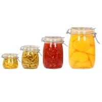 China Custom Size Airtight Thick Glass Food Storage Jars With Clip Top Caps for sale
