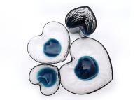 China Creative Heart Shape Empty Glass Jars Clear / Blue Glass Plate Sauce Fruit Bowl / Tray for sale
