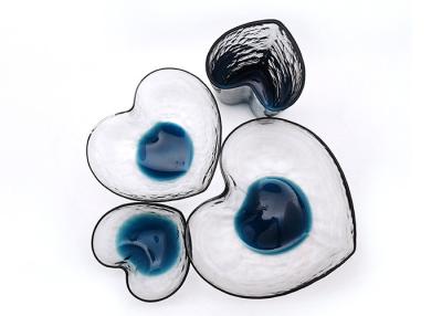 China Creative Heart Shape Empty Glass Jars Clear / Blue Glass Plate Sauce Fruit Bowl / Tray for sale