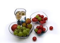 China Creative Heart Shape Empty Glass Jars Clear / Blue Glass Plate Sauce Fruit Bowl / Tray for sale