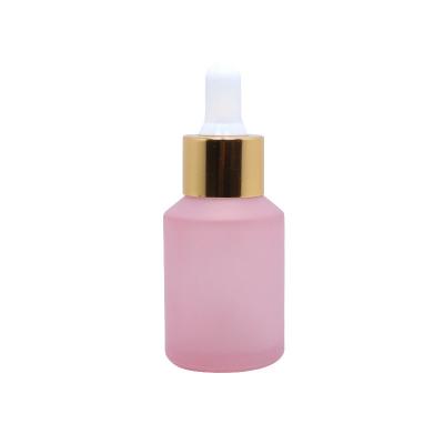 China Luxury Round Cosmetic Glass Bottles Frosted Pink Glass Bottle Eco - Friendly for sale