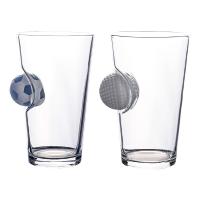 China Unique Inlaid Football Personalized Glass Cup Custom Logo Glass Beer Mug for sale