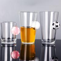 China Unique Inlaid Football Personalized Glass Cup Custom Logo Glass Beer Mug for sale