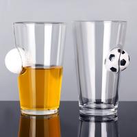 China Unique Inlaid Football Personalized Glass Cup Custom Logo Glass Beer Mug for sale
