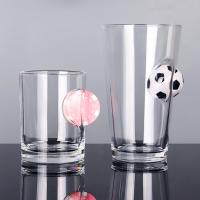 China Unique Inlaid Football Personalized Glass Cup Custom Logo Glass Beer Mug for sale