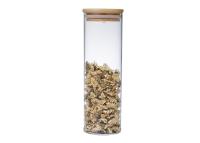 China Airtight Glass Food Storage Jars Round Shape Customized Logo With Screw Wood Lid for sale