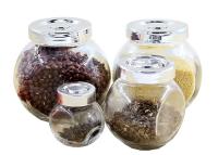 China Clear Flat Drum Shape Empty Glass Jars Food Storage For Candy / Spices for sale