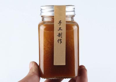 China 380ml Ghee Jam Chilli Paste Bottle Glass Square Honey Jar With Aluminium Lid for sale