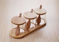 China Seasonings Transparent Glass Jars Flavor Bottle Set With Wooden Spoon Tray for sale
