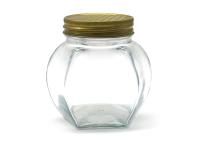 China Glass Jam Bottle Hexagon Glass Honey Jars With Twist Off Golden Lid for sale