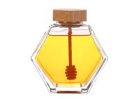 China Hexagon Empty 240ml 380ml Glass Honey Jars With Dipper Eco - Friendly for sale