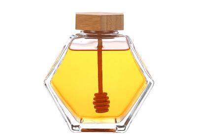 China Hexagon Empty 240ml 380ml Glass Honey Jars With Dipper Eco - Friendly for sale
