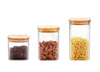 China Borosilicate Empty Glass Jars Large Glass Food Storage Container With Airtight Bamboo Lids 1000ml for sale