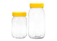 China Round Clear Honey Jars Hexagon Glass Jar With Black Lids 500ml 1000ml for sale