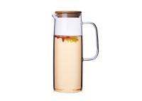 China High Borosilicate Heat Resistant Glass Jug Straight Body Pot Cold Water Cup With Bamboo Cover for sale
