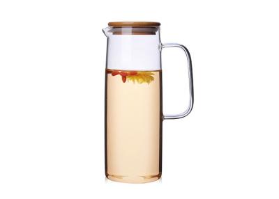 China High Borosilicate Heat Resistant Glass Jug Straight Body Pot Cold Water Cup With Bamboo Cover for sale