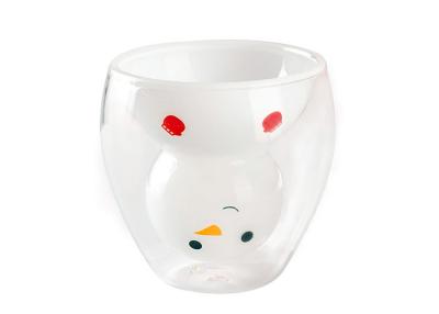 China Double Snowman Personalized Glass Cup Cute Animal Christmas Gift Eco - Friendly for sale
