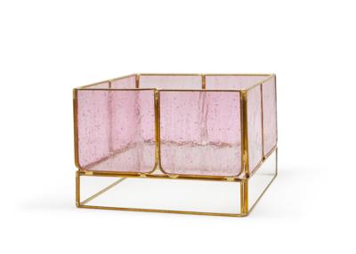 China Copper Checkered Glass Cylinder Candle Holder Ornaments 6cm * 6cm * 6cm for sale
