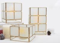 China Copper Checkered Glass Cylinder Candle Holder Ornaments 6cm * 6cm * 6cm for sale