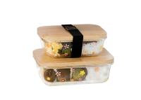 China Bamboo Wood Cover Wide Mouth Glass Jars Japanese Style Square Shape For Food for sale