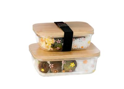 China Bamboo Wood Cover Wide Mouth Glass Jars Japanese Style Square Shape For Food for sale