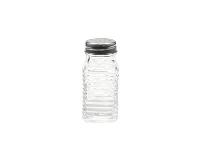 China Square Embossed Stripe Mini Glass Spice Jars Containers Shaker Lid For Seasoning for sale