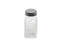 China Square Embossed Stripe Mini Glass Spice Jars Containers Shaker Lid For Seasoning for sale