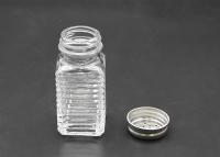 China Square Embossed Stripe Mini Glass Spice Jars Containers Shaker Lid For Seasoning for sale
