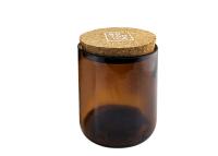China Decorative Amber Candle Holder Glass Candle Jars With Cork Lid For Candle Making for sale