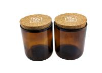 China Decorative Amber Candle Holder Glass Candle Jars With Cork Lid For Candle Making for sale