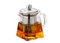 China Borosilicate Square Shape Pyrex Glass Teapot With Infuser Strainer Handmade for sale