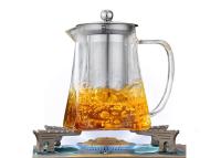 China Borosilicate Square Shape Pyrex Glass Teapot With Infuser Strainer Handmade for sale