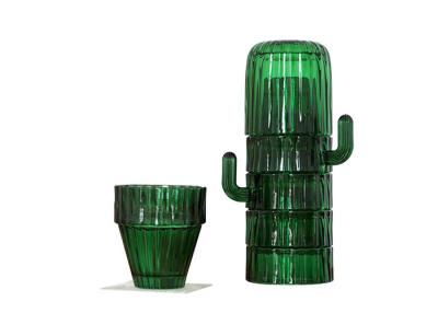 China Creative Water Drinking Glass Cup Green Cactus Shape Cup Set Eco - Friendly for sale