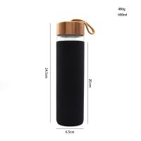 China Silicone Sleeve Bamboo Lid 600ml BPA Free Glass Water Bottle for sale