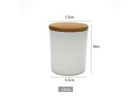 China Wedding Dia 7.3cm Frosted Glass Candle Jar With Wooden Lid for sale