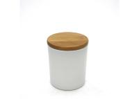 China Wedding Dia 7.3cm Frosted Glass Candle Jar With Wooden Lid for sale