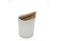 China Wedding Dia 7.3cm Frosted Glass Candle Jar With Wooden Lid for sale