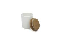 China Wedding Dia 7.3cm Frosted Glass Candle Jar With Wooden Lid for sale