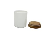 China Wedding Dia 7.3cm Frosted Glass Candle Jar With Wooden Lid for sale